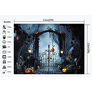 LYCGS 7X5FT Halloween Backdrop Horror Forest Night Halloween Backdrop for Photography Scary Pumpkin Lantern Tombstone Skull Photography Background Costume Ball Halloween Carnival Background X-58