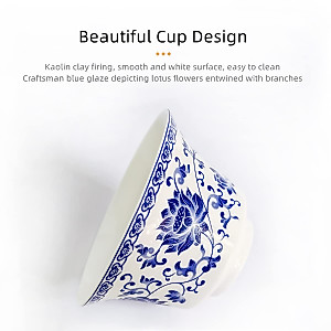 WEOPYCJ Chinese Gaiwan Tea Cup, Asian Traditional Porcelain Kungfu Handleless Tea Cup with Lid and Saucer 6.8Oz, China Classic Gaiwan (Blue Lotus)