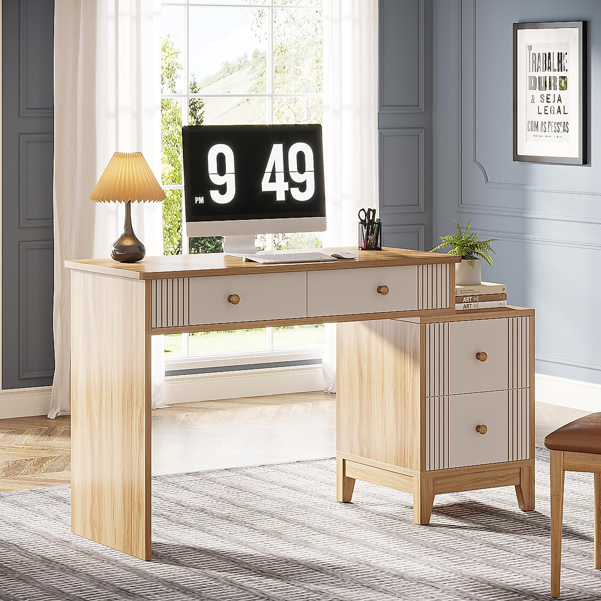 Tribesigns Computer Desk with 4 Drawers, 51-Inch Home Office Desks with Storage, Modern Wooden Executive Desk Study Writing Table Workstation for Small Space, Bedroom