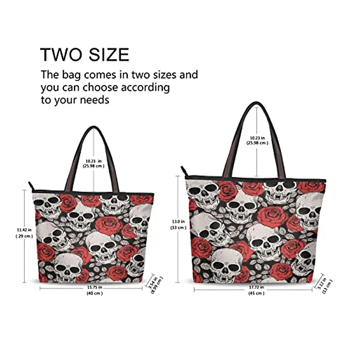 Halloween Skull Tote Purse with Pockets and Compartments,Skull Tote Bag Zippered