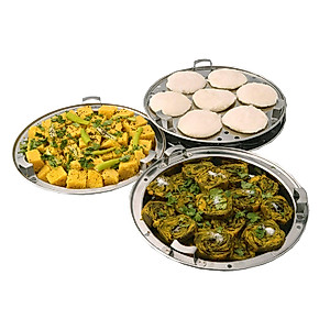 QSEC Stainless Steel Idli Cooker Multi Kadai Steamer with Copper Bottom All-in-One Big Size 5 Plate 2 Idli | 2 Dhokla | 1 Patra | Momo's | 3 in 1 | 28.5 cm Dia.
