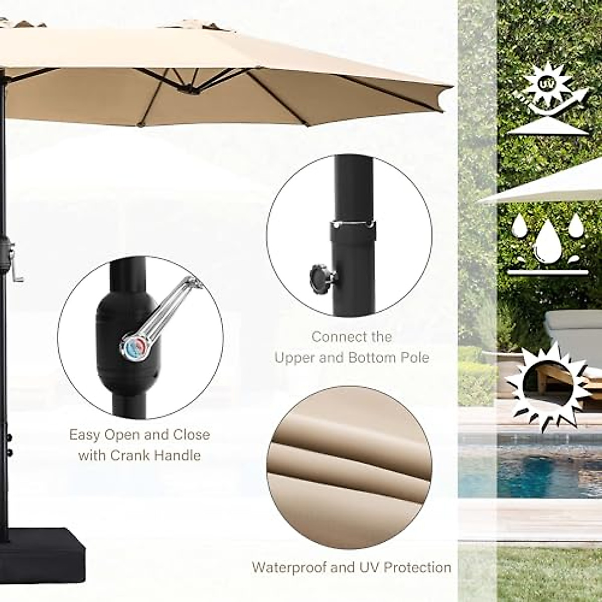 Cozy Daisy 15 FT Patio Umbrella With Base Included, Deck Umbrellas Outside With Stand