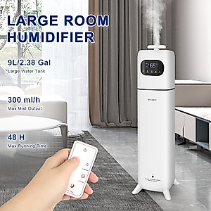 Humidifier Large Room,Humidifiers for Home,Humidifiers for Bedroom,Top Fill 9L 32DB Quiet Ultrasonic Cool Mist Humidifier for Baby Nursery Office Plants