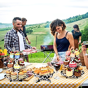 7 Pieces Cow Print Cupcake Stand Set Cow Print Party Supplies 3-Tier Cardboard Cupcake Stand Round Dessert Cake Stand Cow Cupcake Holders Rectangle Serving Tray Cow Party Decorations