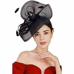 BABEYOND Tea Party Fascinator Kentucky Hat Derby Fascinator Feather Pillbox Hat for Cocktail Black