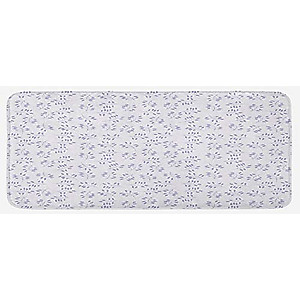 Ambesonne Botanical Kitchen Mat, Repetitively Scattered Leafy Branches in Soft Sky Tones Spring Themed Concept, Plush Decorative Kitchen Mat with Non Slip Backing, 47" X 19", Lavender Blue