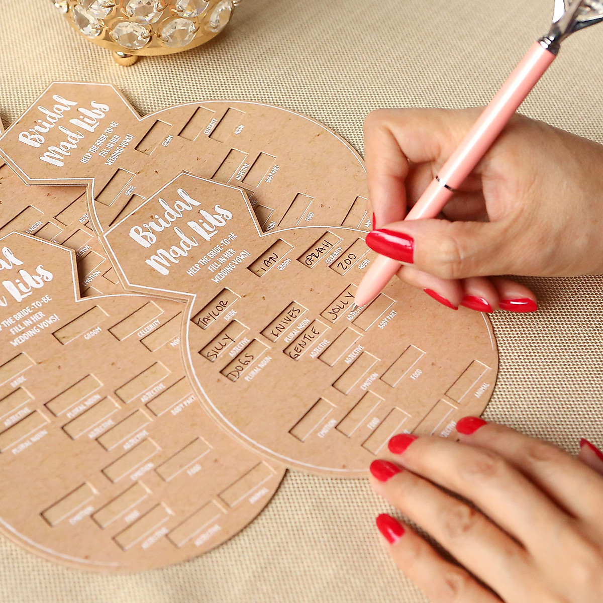 Kate Aspen 28441NA Bridal Shower Games, Ring Shaped Mad Libs Cards (Set of 50) Wedding Shower Game, Engagement Party, Bachelorette Party Game, Kraft, White