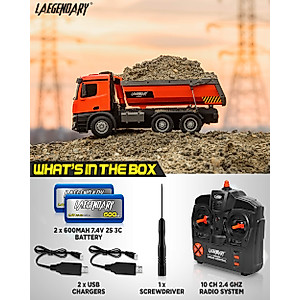 LAEGENDARY 1:14 Scale Large RC Excavator for Boys and Adults – Compatible with Excavators RC Construction Vehicles - 10 Channel Full Functional - Metal and Plastic Parts – 2 Batteries, 2 Chargers