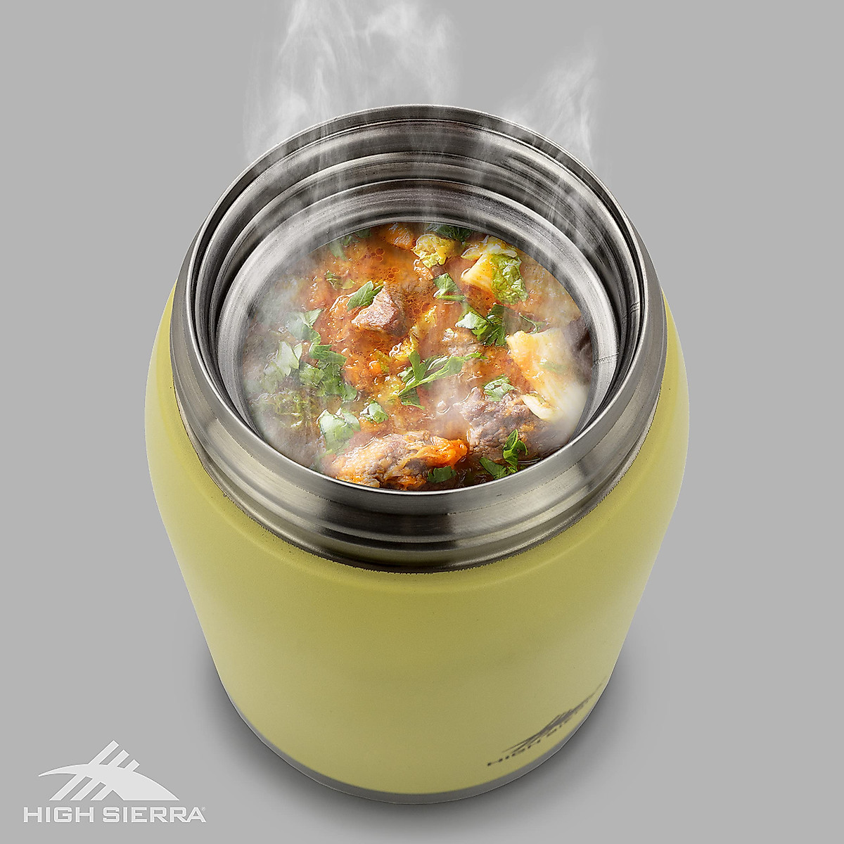 HIGH SIERRA, 24 oz Food Thermos with Spoon, Double Wall Insulation, 18/8 Stainless Steel, Keeps Warm for Up To 12 Hours, Leakproof Lid Doubles Up as a Serving Bowl, Wide Mouth for Easy Cleaning