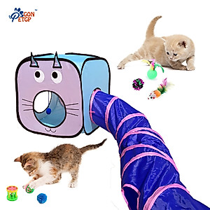 GONPETGP Cat Toys for Indoor Cats, 23 PCS Kitten Toys Set, Collapsible Pet Tunnel Cube Tent Toys, Interactive Cat Feather Teaser Wand Cat Bell Balls Fuzzy Ball Springs Mouse Toys for Cat Kitty