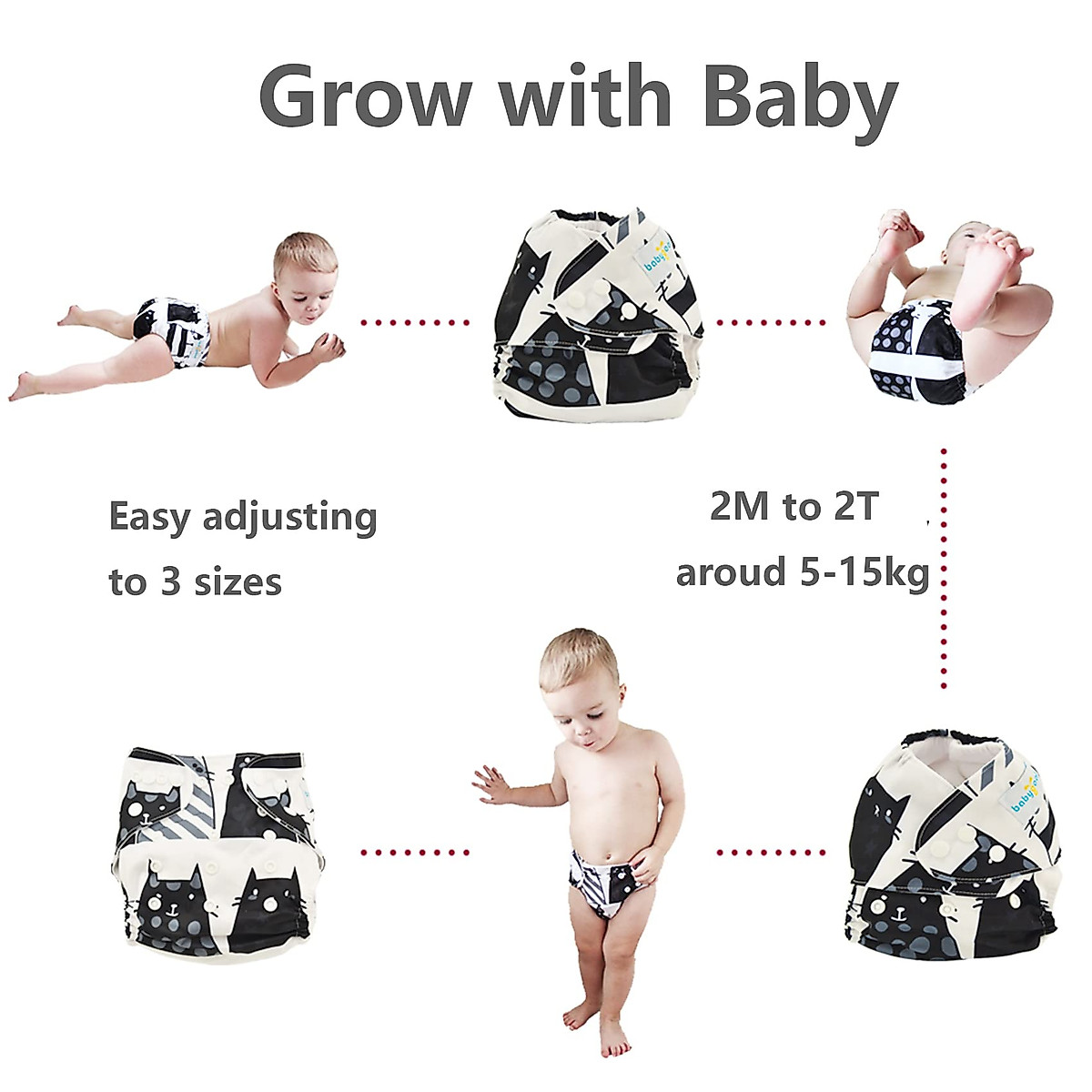 babygoal Reusable Cloth Diapers for Girls, Adjustable Washable Nappy 6pcs+ 6pcs Microfiber Inserts+One Wet Bag 6YDG08