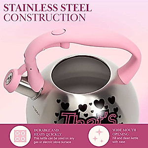 Paris Hilton Whistling Stovetop Tea Kettle, Stainless Steel with Color Changing Heat Indicator Design, Soft Touch Handle, 2.5-Quart, Pink