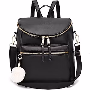 I IHAYNER Women Backpack Purse Fashion Leather Large Designer Travel Bag Ladies Shoulder Bags with Pompom Backpack for College Work, Black