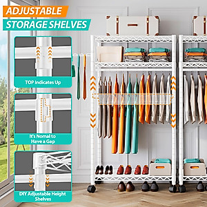 PUNION Heavy Duty Rolling Garment Rack,Portable Clothes Rack for Hanging Clothes,Clothing Rack,Wardrobe Storage Rack with 3 Shelves,1 Hang Rod,1 Side Hook,36" Lx18 Wx71 H, Max Load 500LBS, White,GR1