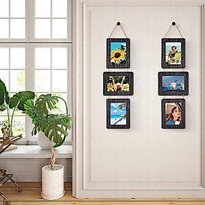 ABSWHLM 5x7 Picture Frames Rustic Wood Hanging Picture Frames 3 Opening Photo Frame Display 4"x6" Pictures with Mat or 5"x7" Without Mat, Weathered Black