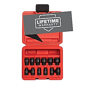Sunex 1822, 1/4 Inch Drive Magnetic Impact Socket Set, 12-Piece, Metric, 5mm-15mm, Cr-Mo Alloy Steel, Radius Corner Design, Dual Size Markings, Heavy Duty Storage Case
