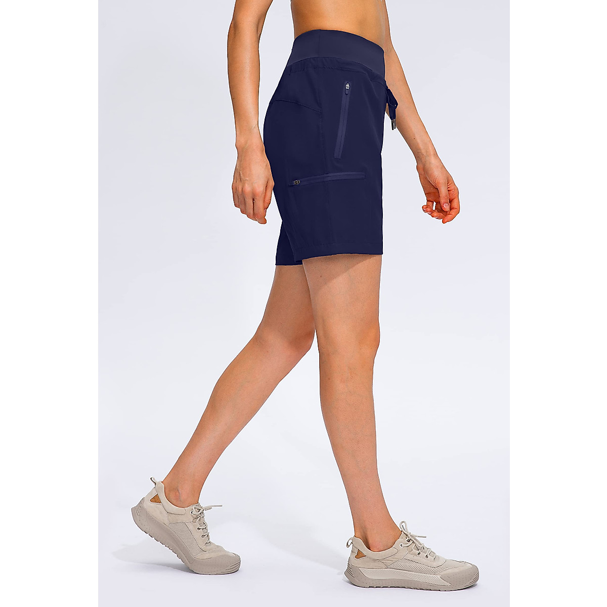 Obla Women's Hiking Cargo Shorts Zipper Pockets Soft High Waisted Quick Dry 7 Inch Long Shorts for Women Golf Athletic Summer (Navy_XL)