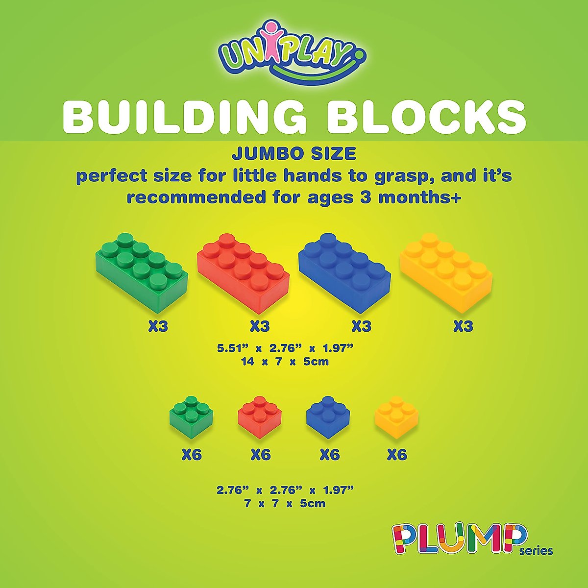UNiPLAY Plump Soft Building Blocks - 36-Piece Jumbo Stacking Multicolor Set for Early Cognitive Development and Creative Play - Ages 3 Months+