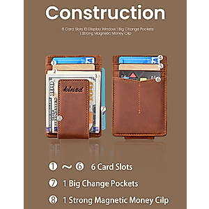 kinzd Money Clip Crazy Horse Leather Slim Minimalist Wallet for Men RFID Blocking Strong Magnet Money Clips Front Pocket Wallet