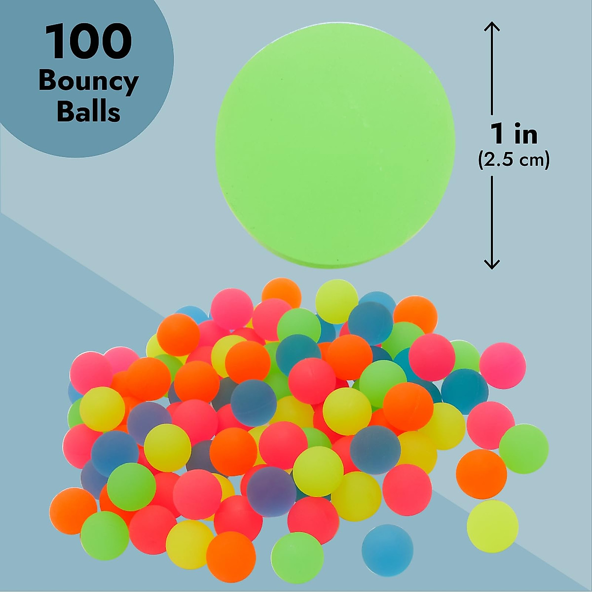 Juvale 100 Pack Bouncy Balls for Kids Bulk - 1 inch/ 25mm Rubber Super Bounce Balls for Birthday Party Favors, Prizes, Gifts (Neon)