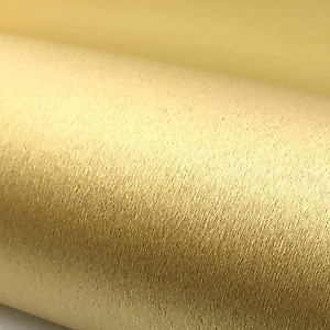 RoyalWallSkins Brushed Metal Look Interior Paper - Gold, 24" x 78.7" - Self Adhesive Peel and Stick Metallic Gloss Films for Kitchen Cabinet