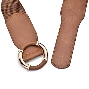 Beltox Women Elastic Belt Dress Stretchy Wide Waist Vintage Thick Cinch PU Leather (Khaki/Beige, M-XXL (31-43 inch stretch range))