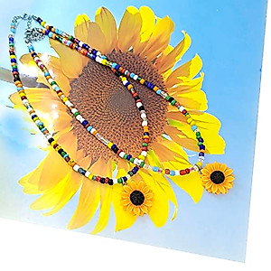 BFF Necklace For Women 2 - Handmade Colourful Beaded Charm Necklace Friendship Necklace Best Friend Necklace Jewellery Gift For Women Teenage Girls (Sunflower)
