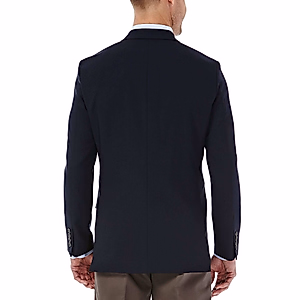 Haggar Men's Travel Stretch Tailored Fit 2-Button Side Vent Solid Blazer, Midnight, 46 Regular