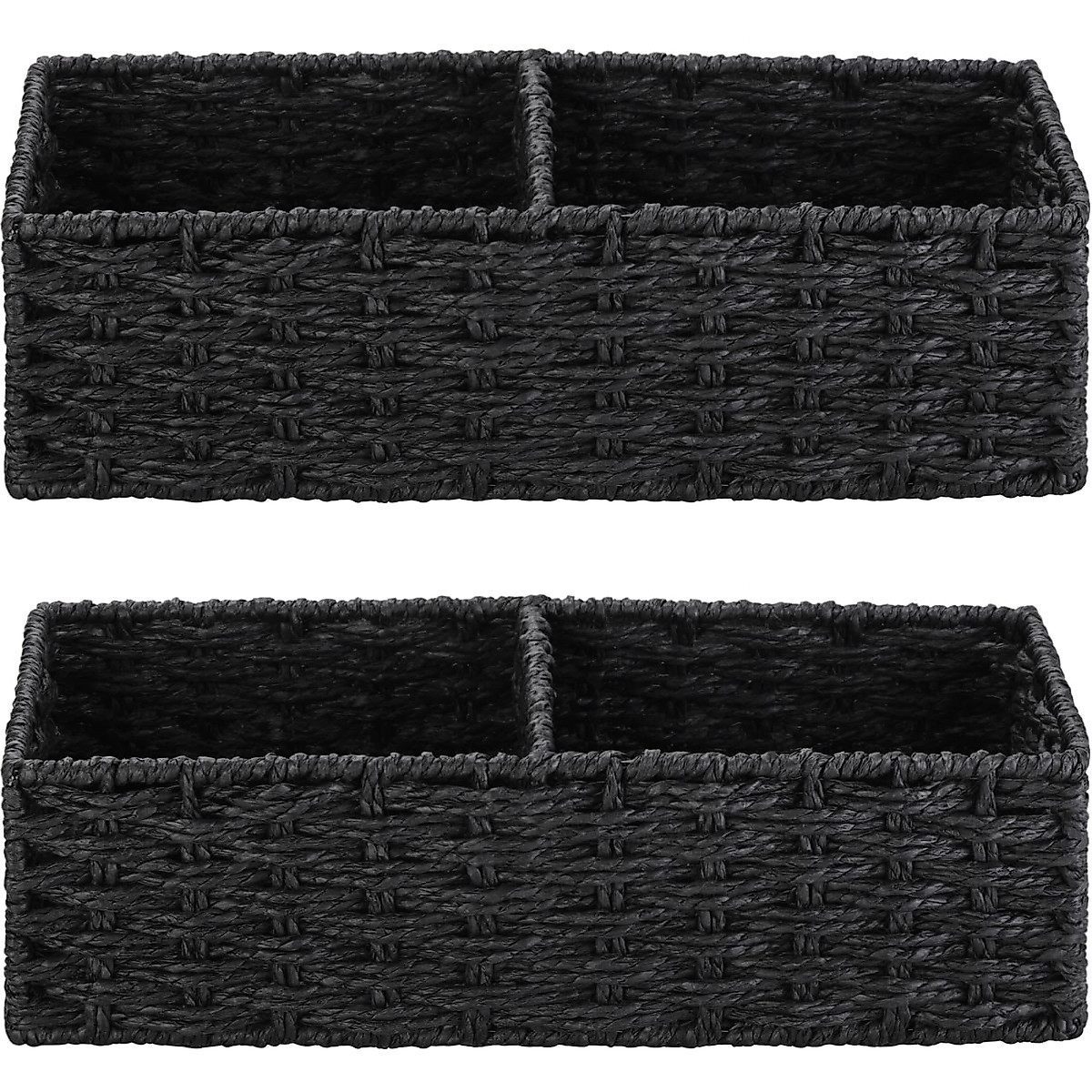 Vagusicc 2-Section Wicker Storage Basket, Hand-Woven Paper Rope Wicker Baskets, Toilet Tank Basket, Baskets for Organizing, 2-Pack, Black