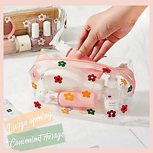 Amylove 2 Pack Cute Flower Makeup Bags Floral Cosmetic Bag Daisy Zippered Pouches Portable Toiletry Bags for Women Travel Vacation Bathroom Organizing (Daisy)