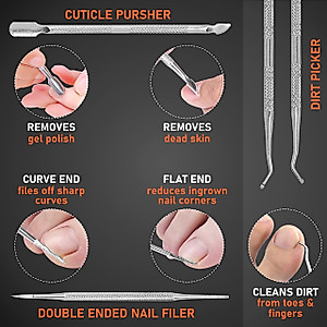 TIP2TOES 10 Pcs Ingrown Toenail Clippers for Seniors Thick Toenails- Heavy Duty Podiatrist Toe Nail Cutter for Men, Professional, and Adults- Easy Grip Handle Stainless Steel Sharp Curved Grooming Kit