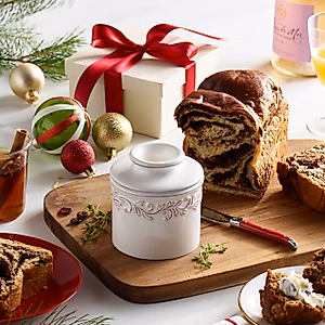 Butter Bell - The Original Butter Bell crock by L Tremain, a Countertop French Ceramic Butter Dish Keeper for Spreadable Butter, Antique Collection, White Linen