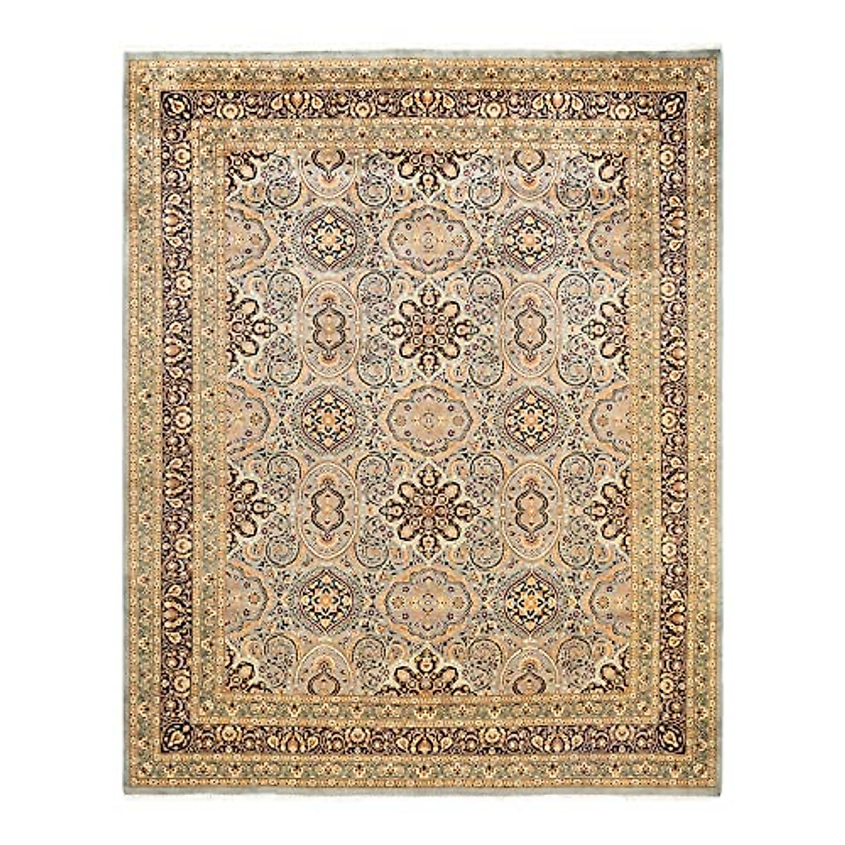 Solo Rugs One of a Kind Hand Knotted Hand Made Wool Traditional Floral Mogul Gray 8 x 10 Area Rug