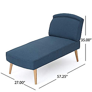 Christopher Knight Home Carisia Mid-Century Modern Fabric Chaise Lounge, Navy Blue / Natural