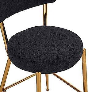RIGHTPARTS Boucle Bar Stools Set of 2, 24 inch Modern Counter Height Bar Stools, Kitchen Island Stool Dining Chairs Tall Barstools with Backrest Fabric Upholstered Padded Metal Legs (2, Black 01)