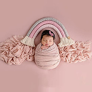 4 PCS Newborn Photography Props Wrap Knit Handmade Pearl Decor Wrap Blanket Swaddle Baby Photo Props Baby Photoshoot Props Prop 2PCS Newborn Photography Wraps + 2PCS Headband(Snow Powder/Purple Gray)