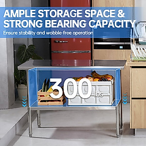 JOPHUN Stainless Steel Work Table, NSF Commercial Worktable with Undershelf and Legs for Restaurant, Home and Hotel - 24" D x 48" W x 34" H Inches