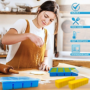 Silicone Butter Mold with Lid, Walfos Non-Stick Butter Tray Fits Standard Butter Stick Size, Large Cavity Butter Maker Holds 8 Tablespoons Butter, Ideal For Butter, Soap Bar, Energy Bar, Brownie, Cake