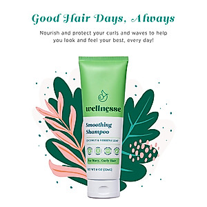 Wellnesse: Smoothing Shampoo - For Wavy, Curly Hair - 8 oz - Coconut and Verbena Leaf - Moisturizing, Curl Active Formula - Cruelty-Free, Non-GMO, No Parabens, Sulfates, Silicone