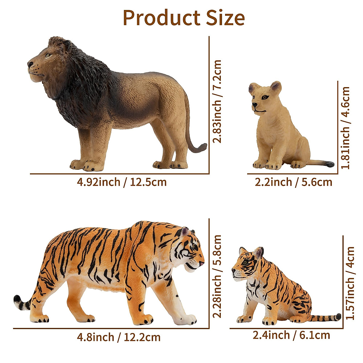 Toymany 8PCS 2-5" Plastic Jungle Animals Figures Playset Includes Baby Animals, Realistic Lion, Tiger, Cheetah, Leopard Figurines with Cubs, Cake Toppers Christmas Birthday Toy Gift for Kids Toddlers