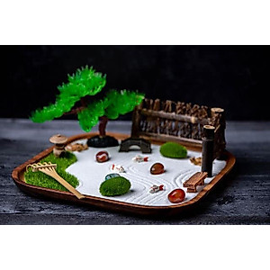 COCORO DIY Desktop Zen Garden for Desk and Office Accessories Includes Zen Garden Sand, Rocks, Rake, Moss Stones, Fishes, Lantern, Bridge, Bench, Baby Pine Tree, Pine Tree, and Turtle