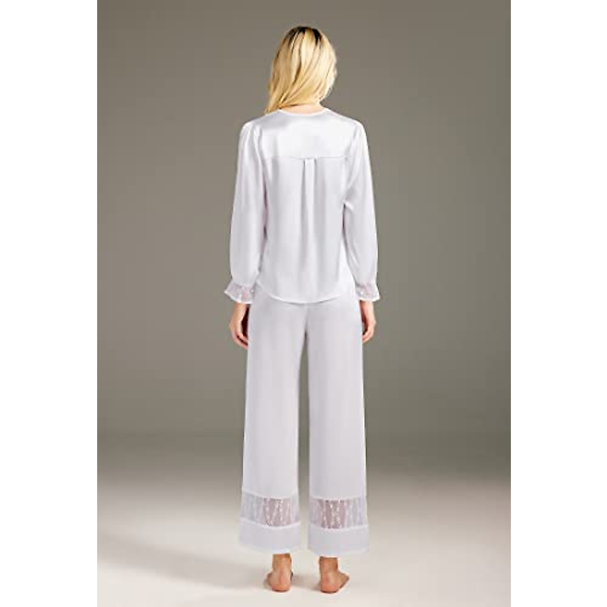 AW BRIDAL 2Pcs Comfy Womens Loungewear Set Pj Set V-Ncek Silk Pajamas For Women, Long Satin Pajamas Women, White, L| Bridal Party Pajamas Bride Gifts Bridesmaid Gifts For Wedding Day