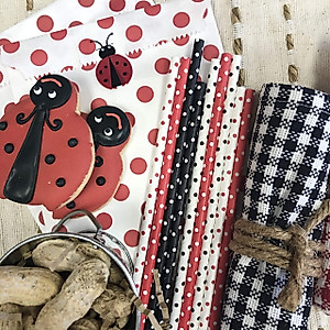 Paper Drinking Straws - Black Red and White Polka Dot - Ladybug Theme - 7.75 x .25 Inches - 100 Pack - Outside the Box Papers Brand