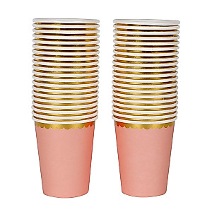 Geeklife Pastel Orange Paper Party Cups with Gold Border, Gold Foil Disposable Paper Cups 9oz for Wedding,Party,Cocktail and Anniversary Dinner, 40Pcs