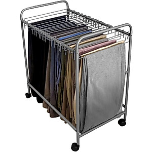Evelots Pants Rack with 20 Pants Hangers Rolling Trolley-Skirt Hangers, Jean Organizer for Closet