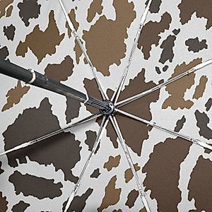 Vdsrup Cowhide Cow Print Auto Umbrella Open Close Brown Animals Print Anti UV Umbrella Compact Windproof Parasol Umbrellas for Travel Car School Sun Rain