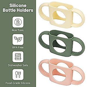 3 Pack Bottle Handles Compatible with Dr Brown Narrow Baby Bottles and Wide-Neck Bottles Non-Slip Easy Grip Handles - BPA-Free Food Grade Silicone Dishwasher Safe - Milk White, Green, Pink