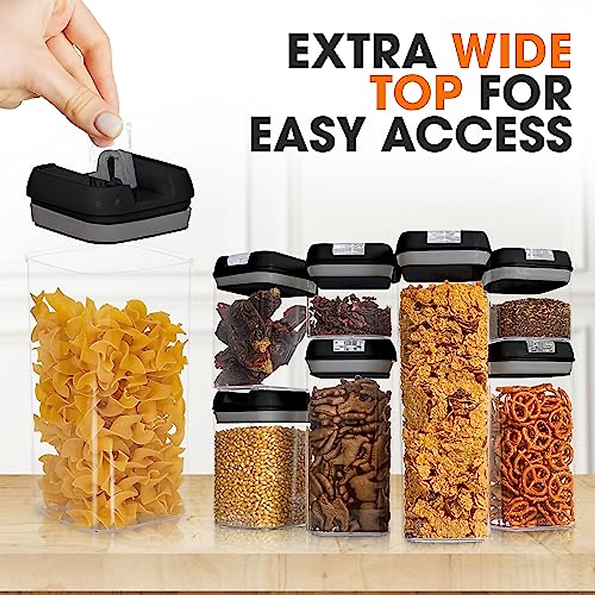 Cheer Collection Airtight Food Storage Containers, Kitchen Storage Containers for Pantry, Set of 7 Food Containers with Lids Airtight, Pantry Storage Containers & Organizers with Lids, Black