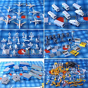 International Airport Assembled Toy 8 Planes and 8 Vehicles 200 Pieces Aircraft Model Playset Simulated Scene