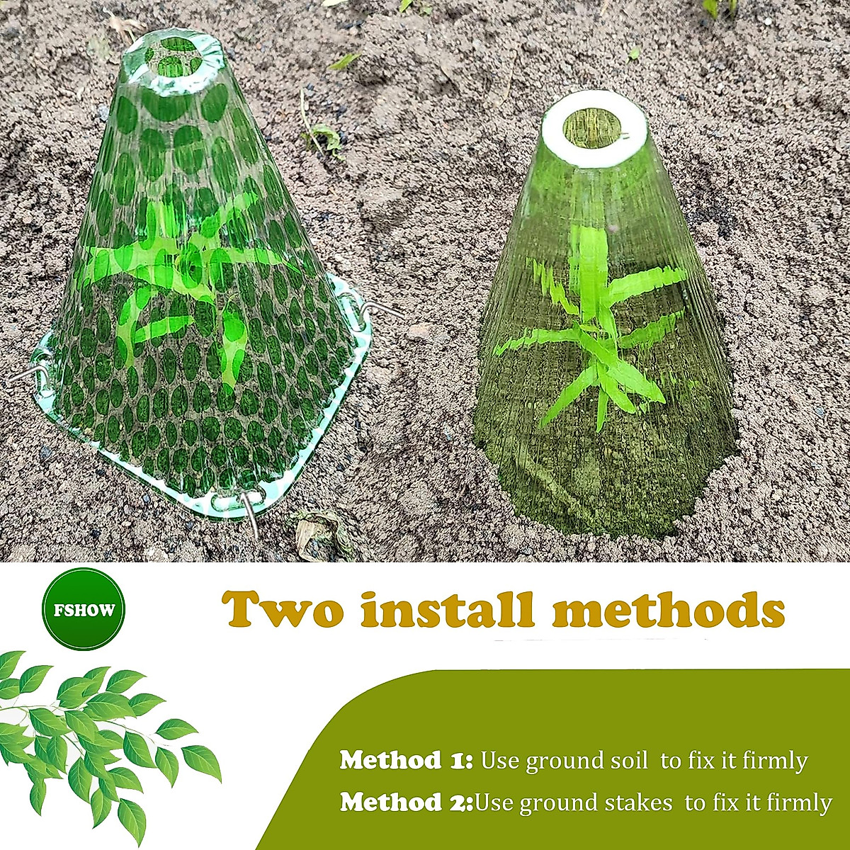 Fshow Garden Cloches,20 Pack Reusable Plant Bell Cover,Bell Jar Cloches for Protection Against Sun, Frost, Snails Etc. (Dark Green)